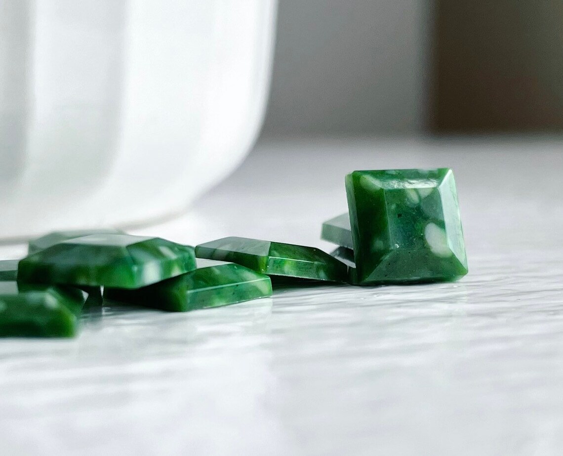 Vintage Green White Speckled Square Lucite Gem Faceted - Etsy