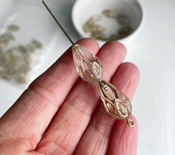 Crystal Gold Carved Acrylic Drop Beads Etched Teardrop 21mm | Etsy