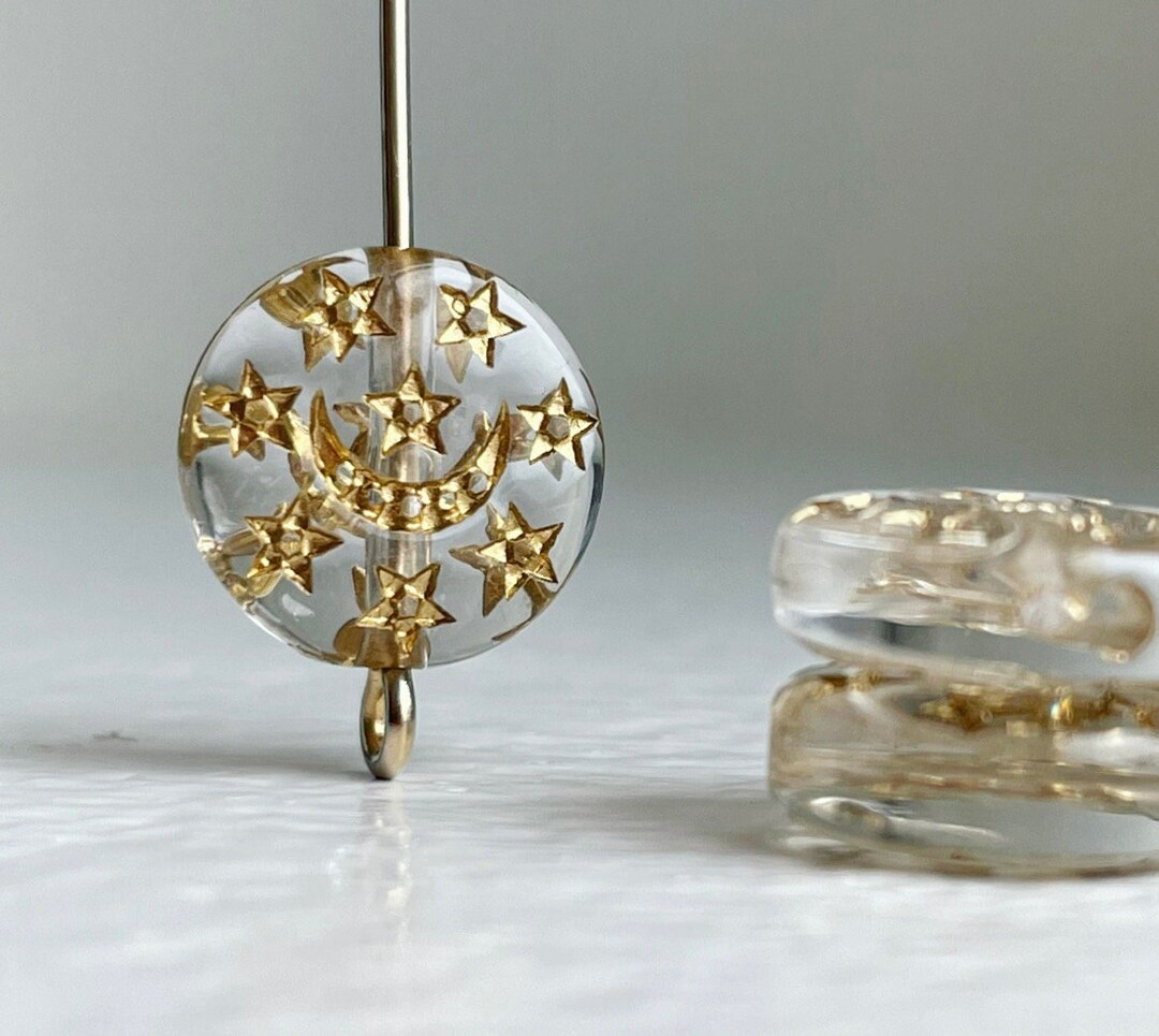 Etched Crystal Gold Moon Stars Coin Acrylic Pillow Beads 13x5mm 12 - Etsy