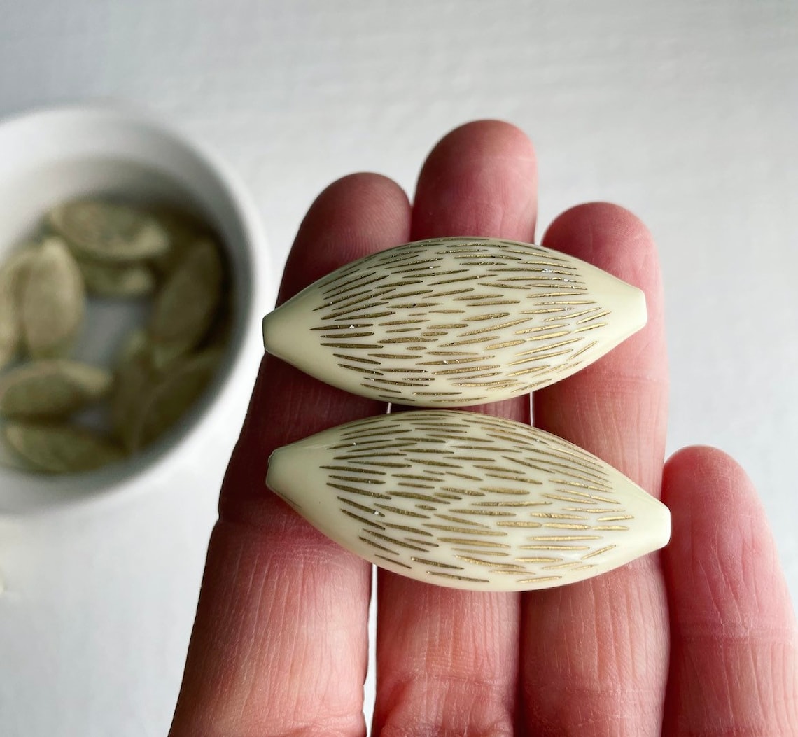 Acrylic Beads Ivory Gold Etched Carved Oval Beads 40mm Large - Etsy