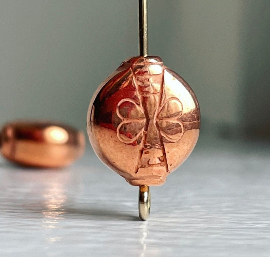 Vintage Copper Carved Etched Coin Oval Lucite Beads 12mm 20 - Etsy