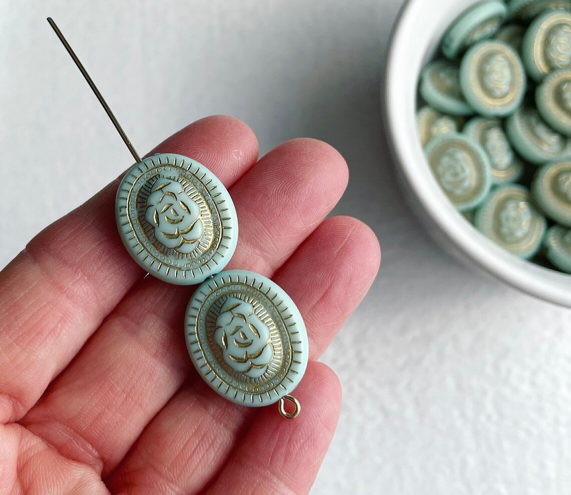 Etched Acrylic Beads Pale Minty Blue Mint Green Gold Acrylic | Etsy