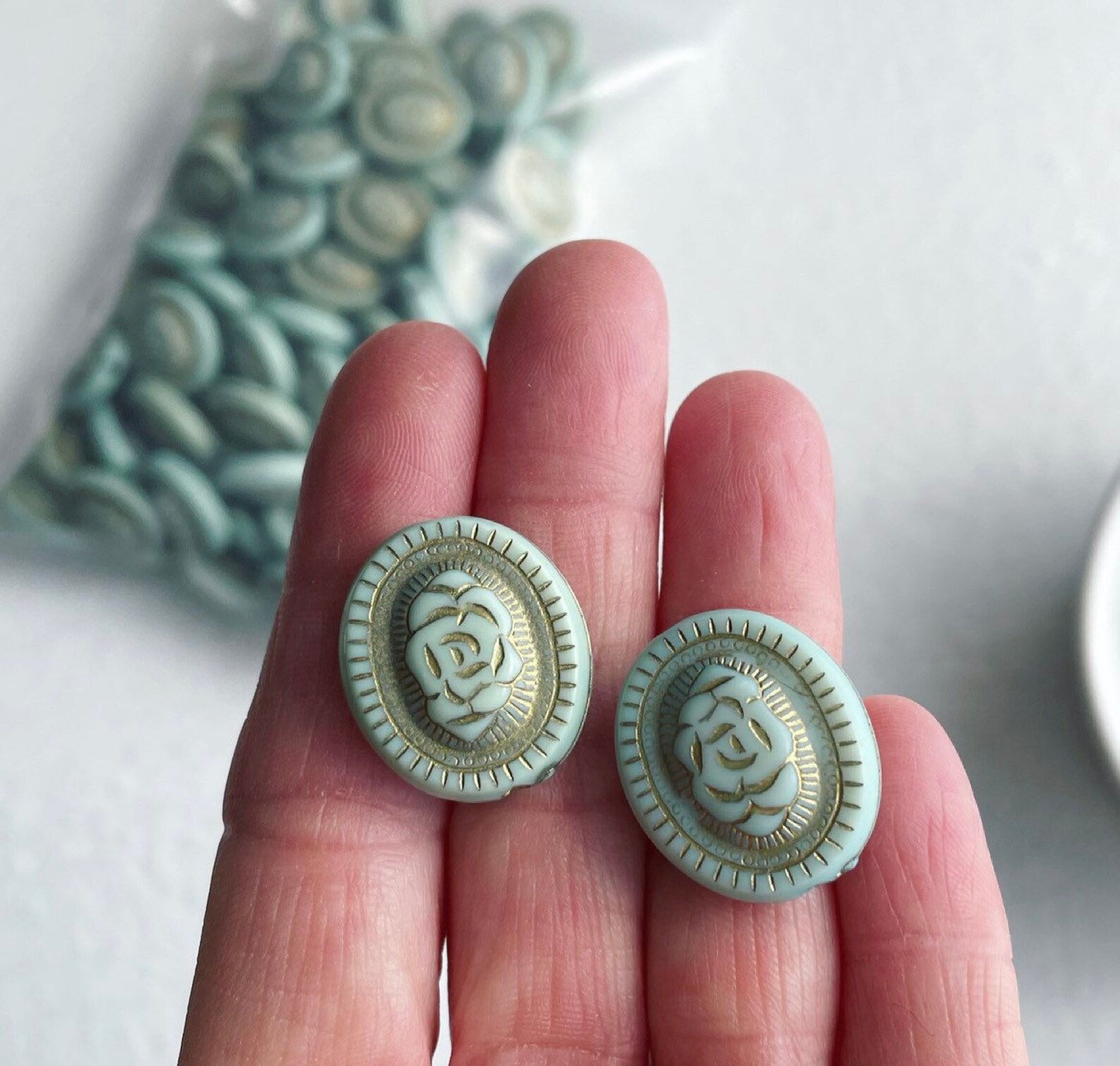 Etched Acrylic Beads Pale Minty Blue Mint Green Gold Acrylic | Etsy