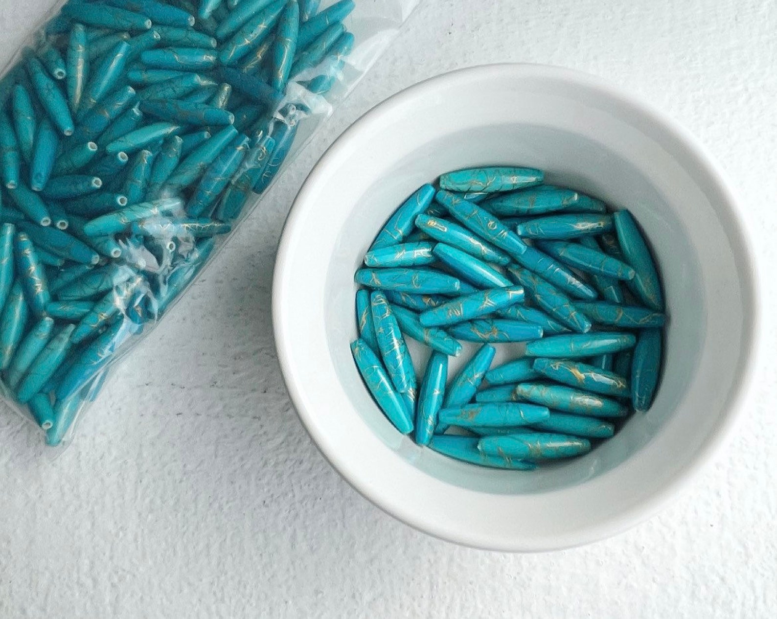 Turquoise Gold Drizzle Oval Acrylic Rice Beads 28mm 20 | Etsy