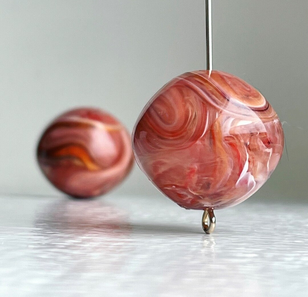 Vintage Lucite Beads Red Rust Brown White Marbled Chunky Bicone 23mm 6 ...