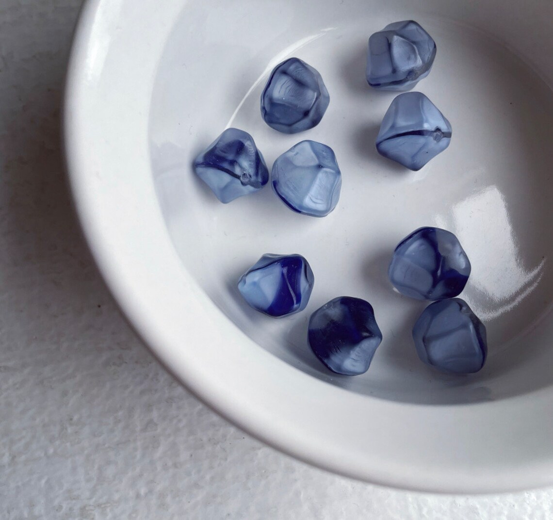 Vintage Czech Glass Beveled Faceted Blue White Crystal Nugget Beads ...