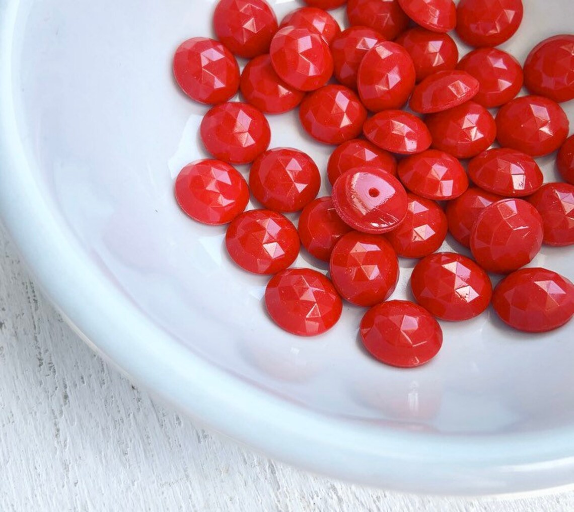 Vintage German Glass Raised Faceted Cherry Red Cabochons Cabs | Etsy