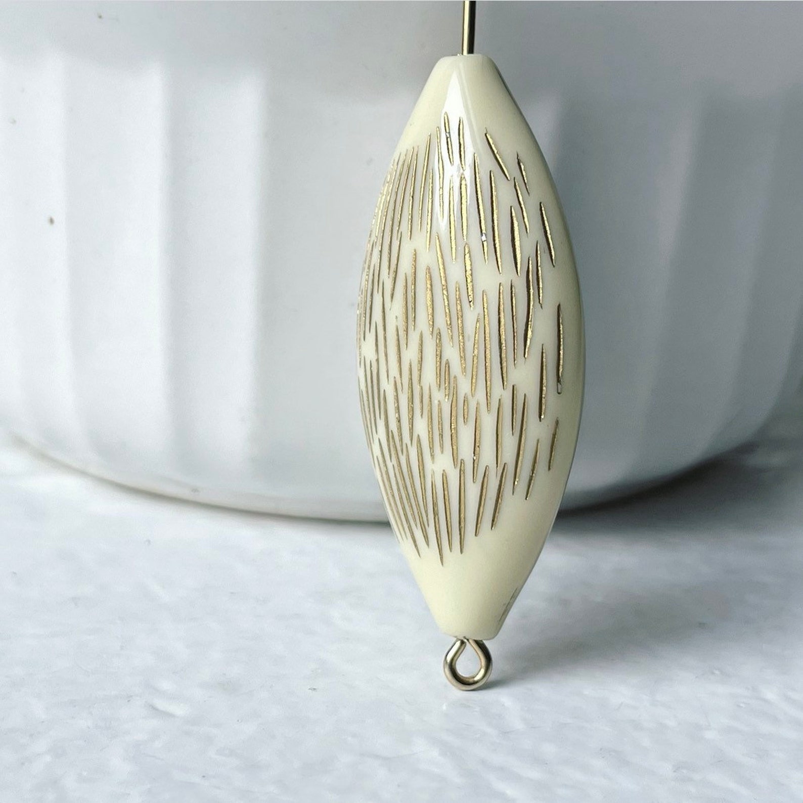 Acrylic Beads Ivory Gold Etched Carved Oval Beads 40mm Large - Etsy