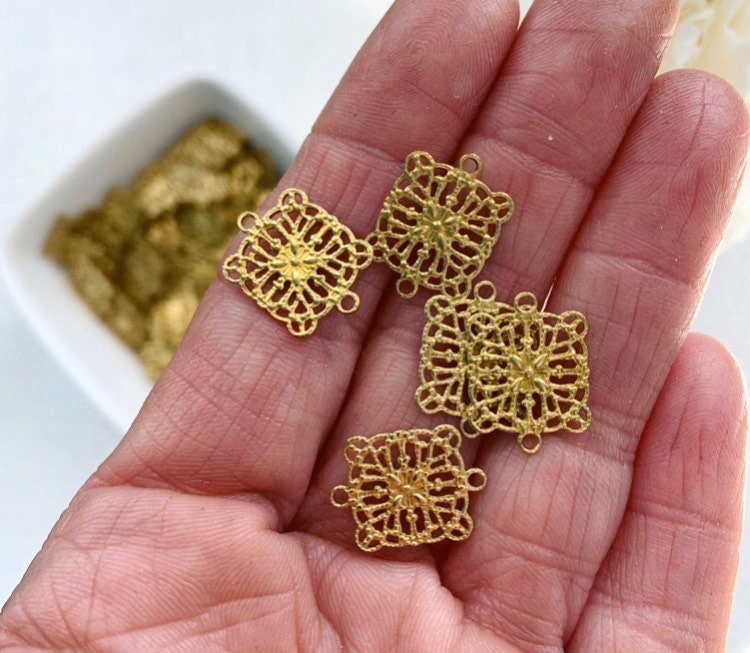 Filigree Brass Square 2 Loop Connectors Findings 16mm 16 | Etsy