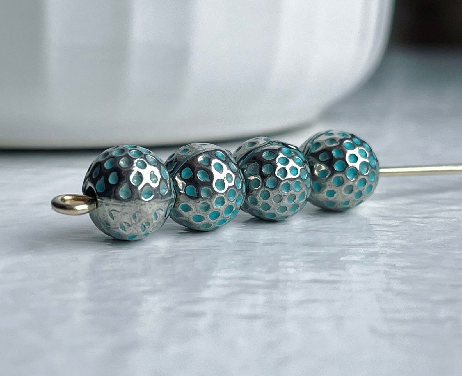 Etched Silver Blue Green Patina Acrylic Round Dimpled Polka - Etsy