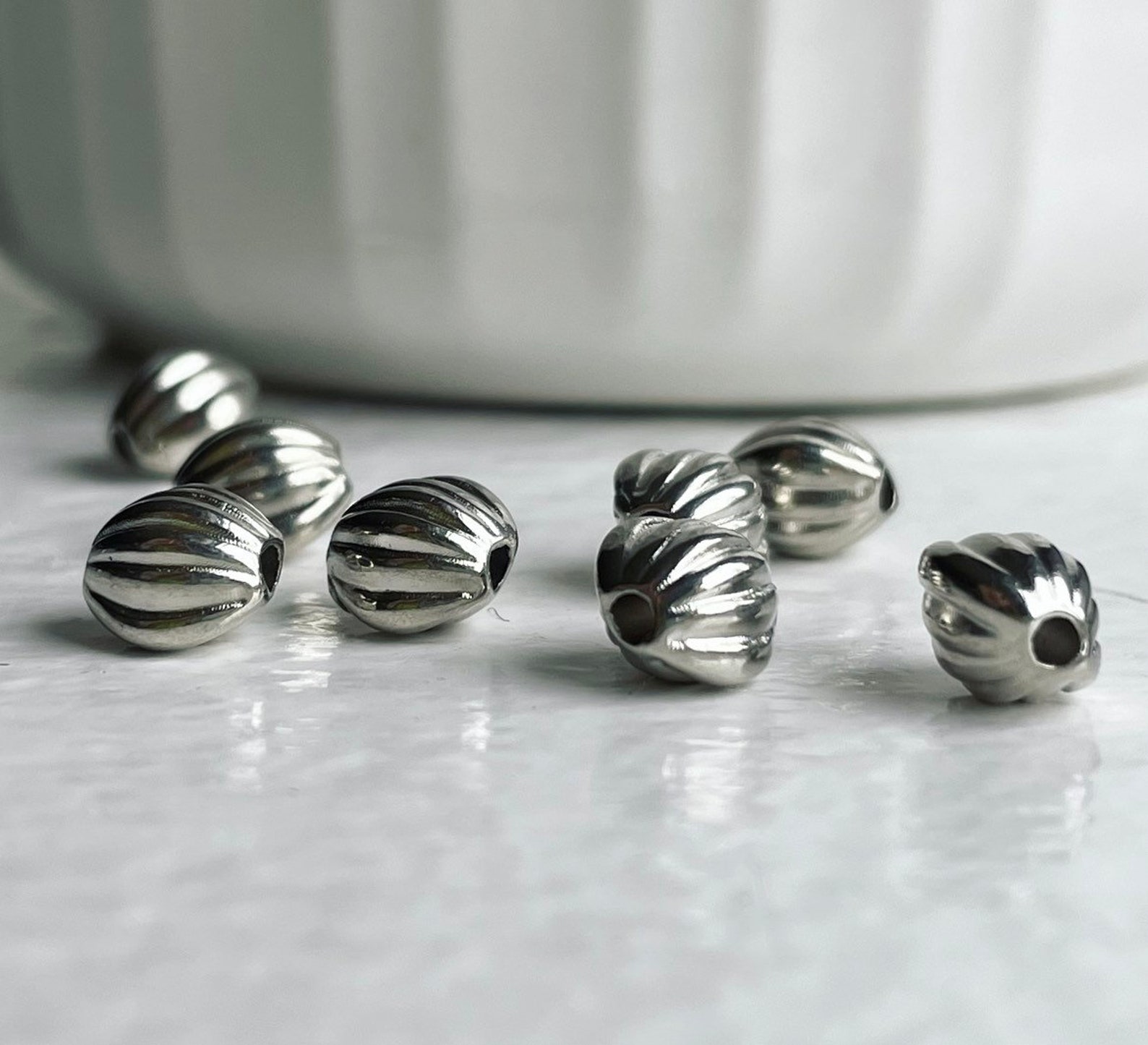 Silver Fluted Oval Beads Squashed Acrylic Beads 7mm 30 - Etsy