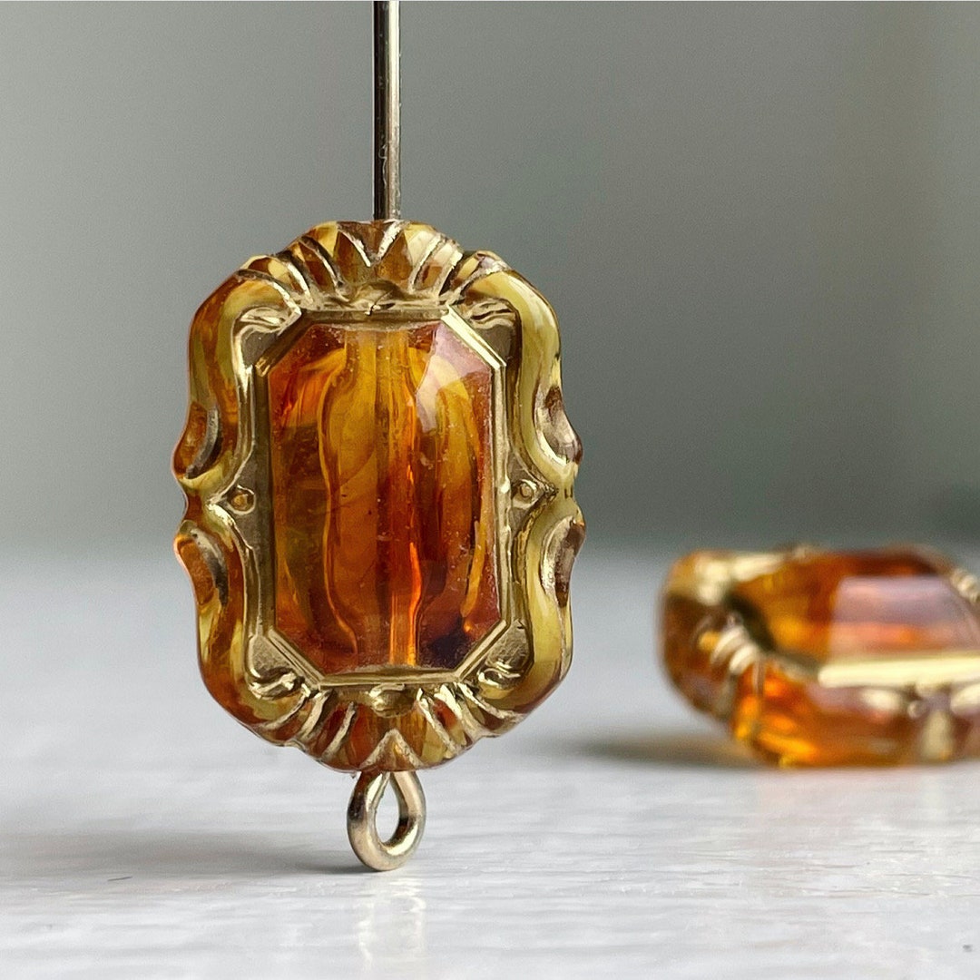 Carved Tortoiseshell Gold Acrylic Rectangle Gem Beads Topaz 18mm 12 - Etsy