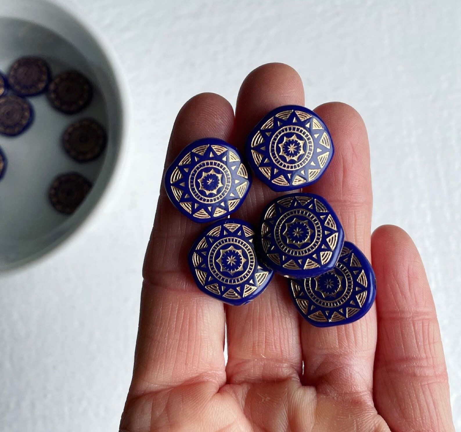 Acrylic Royal Blue and Gold Etched Carved Coin Pillow Beads | Etsy
