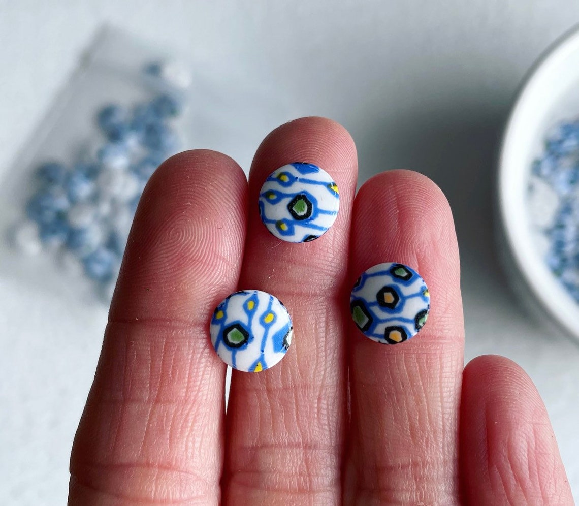 Vintage Japanese Porcelain Cabochons White Blue Retro Flower Cabs 10mm ...