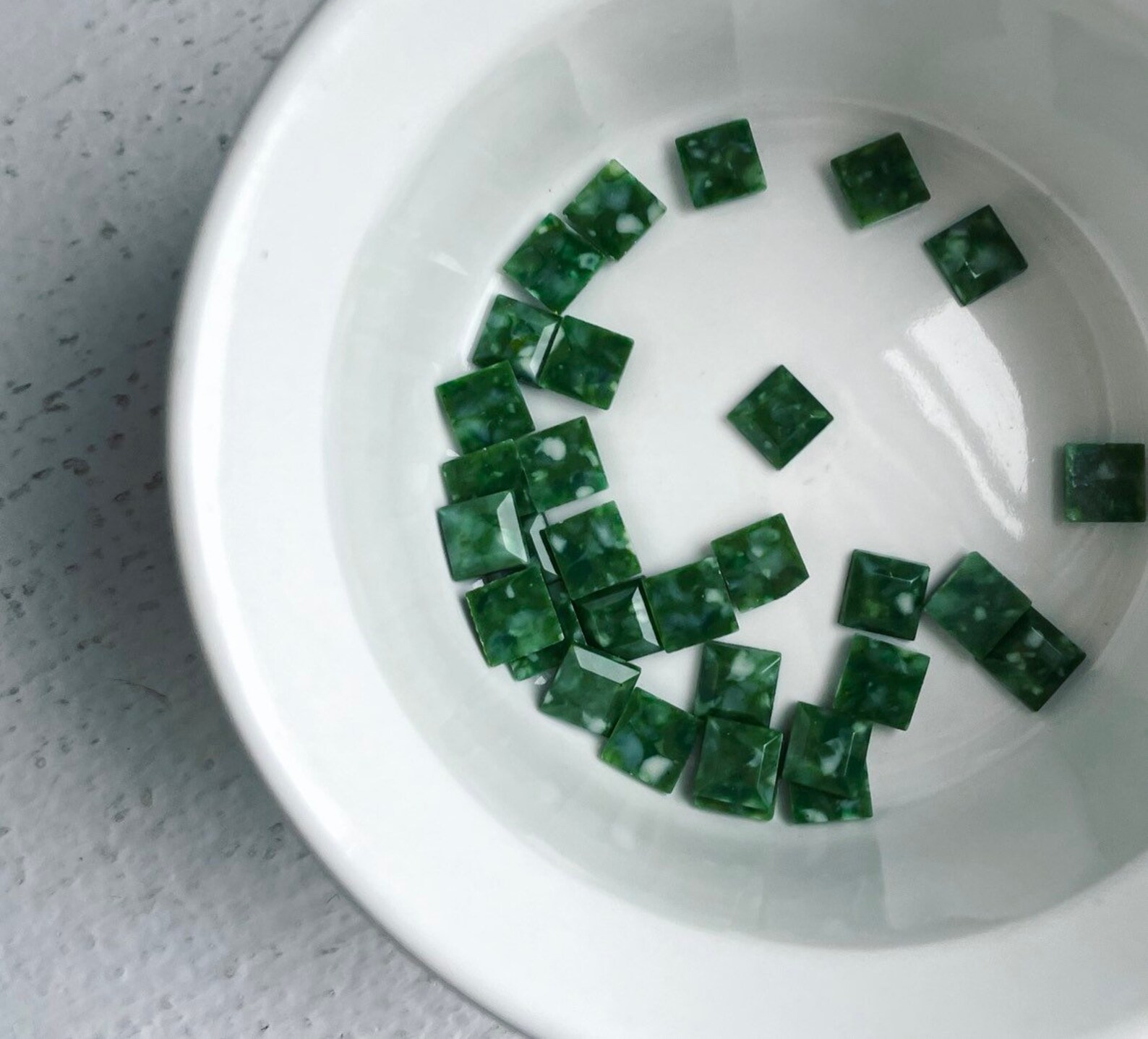 Vintage Green White Speckled Square Lucite Gem Faceted - Etsy