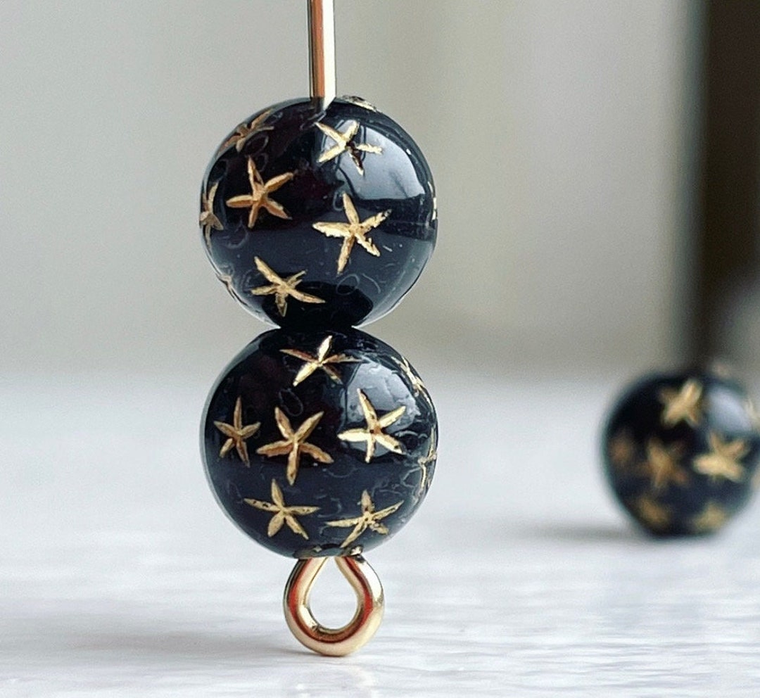 Carved Round Black Gold Acrylic Star Beads 8mm (30) - Etsy