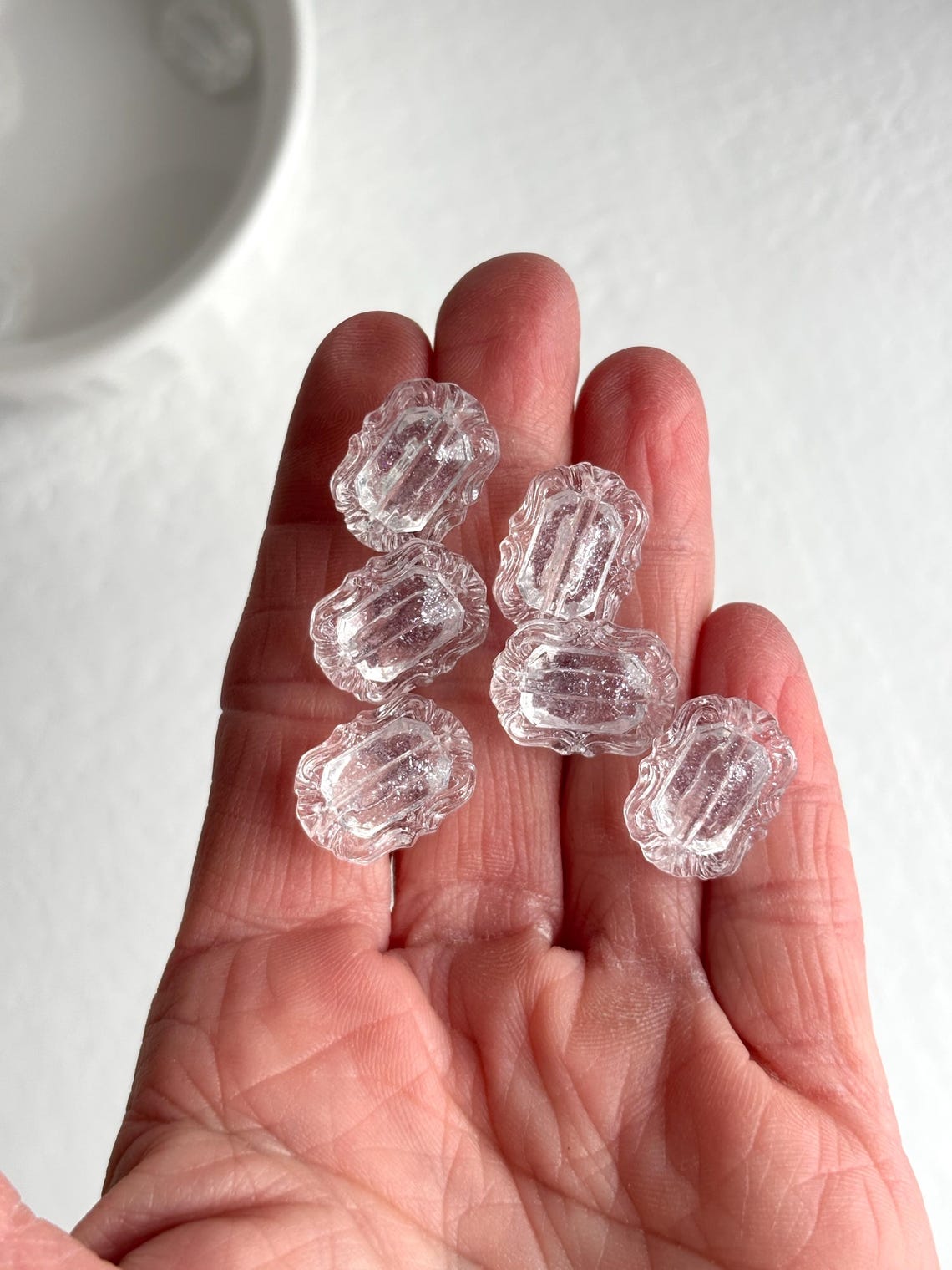 Carved Clear Crystal Silver Glitter Acrylic Rectangle Gem Beads 18mm ...