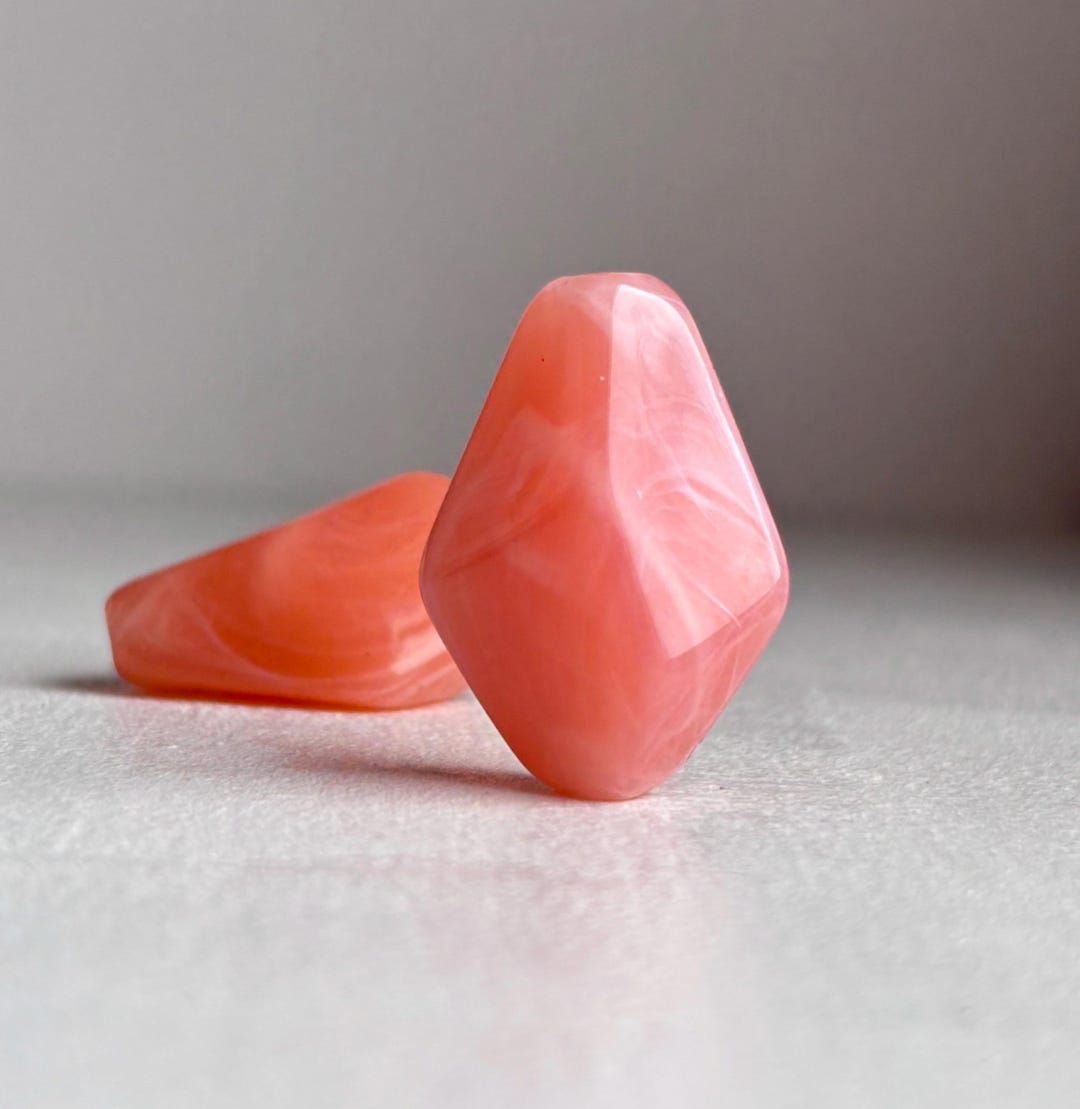 Coral White Marbled Beveled Acrylic Drop Beads 30mm (4) - Etsy