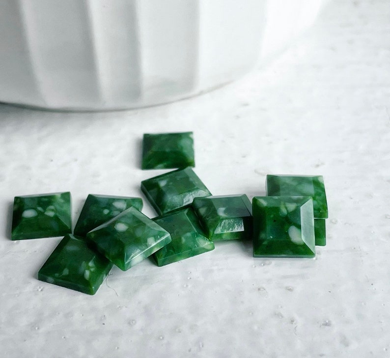 Vintage Green White Speckled Square Lucite Gem Faceted - Etsy