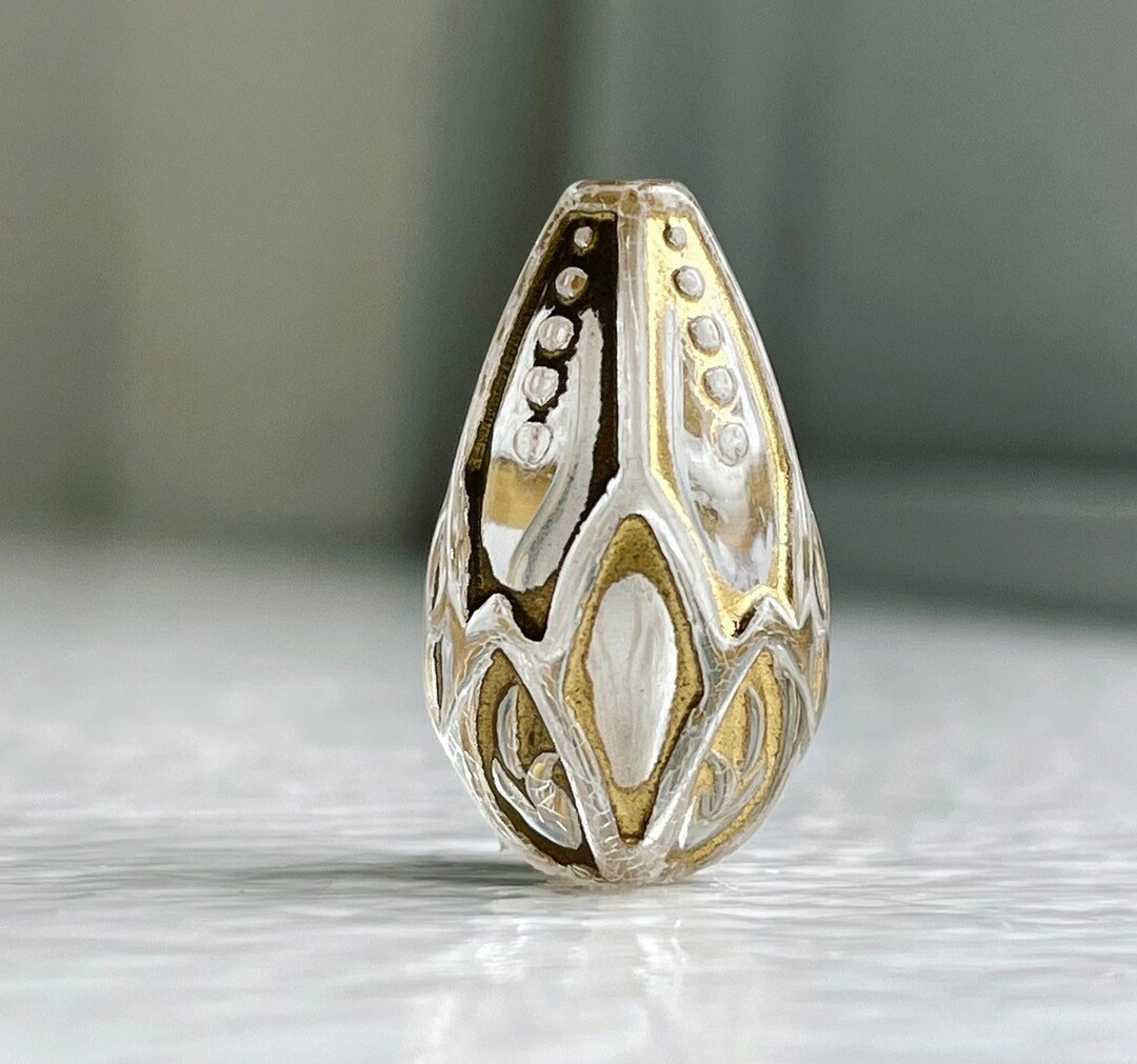 Crystal Gold Carved Acrylic Drop Beads Etched Teardrop 21mm 10 - Etsy