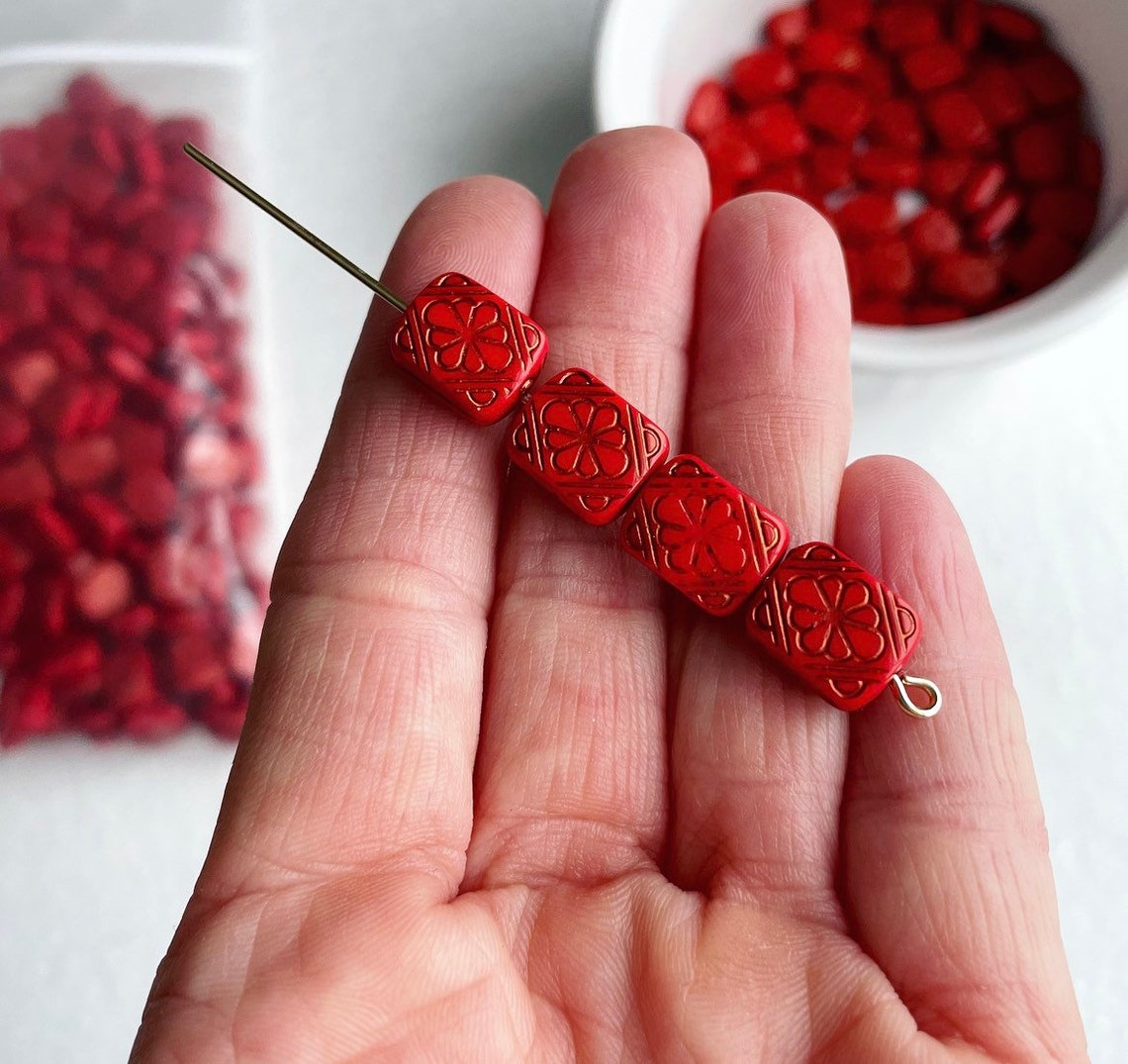 Etched Red Gold Acrylic Rectangle Beads Carved Beads 12mm 30 - Etsy
