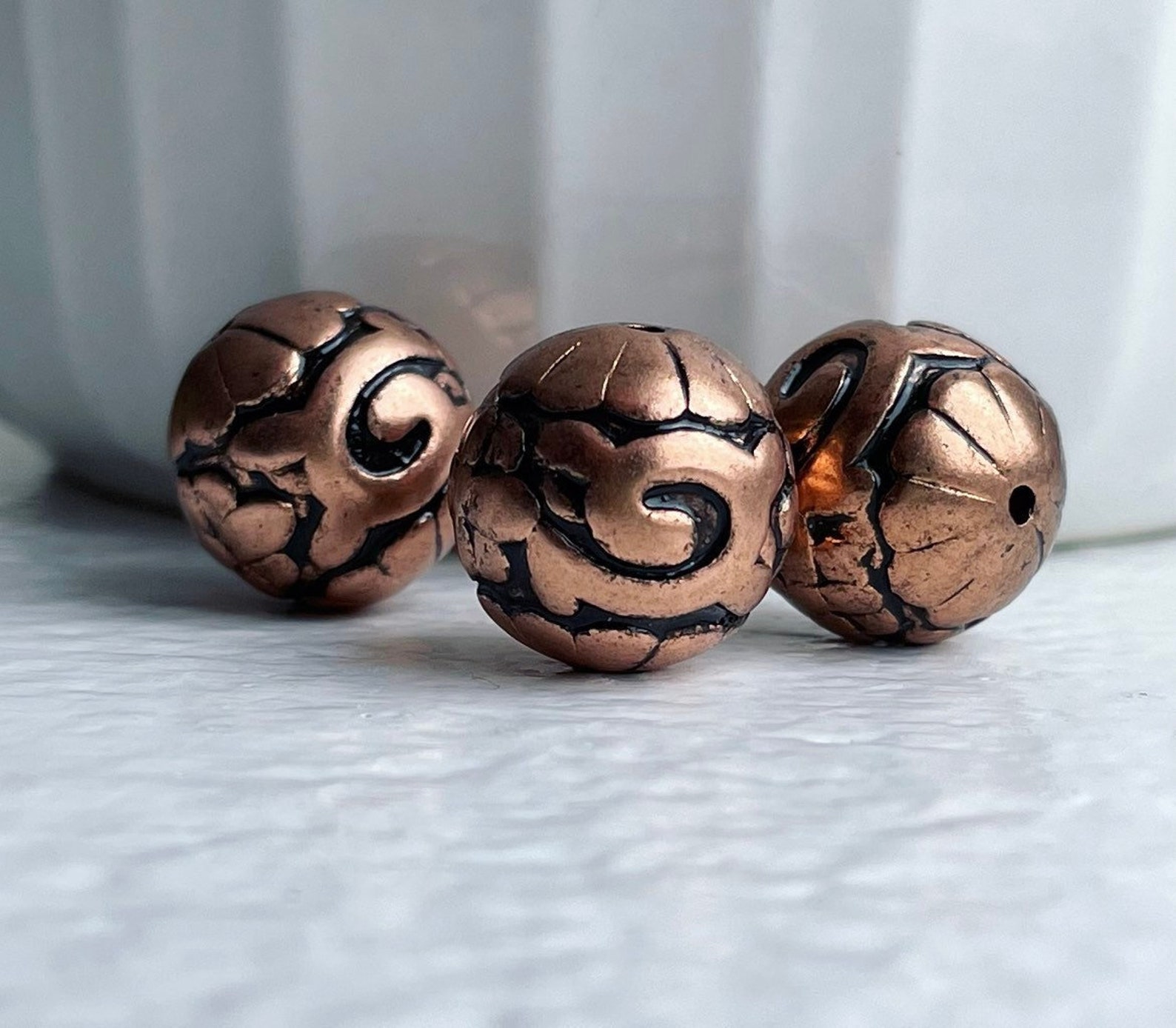 Vintage Copper Round Ornate Carved Lucite Beads 14mm (10) - Etsy