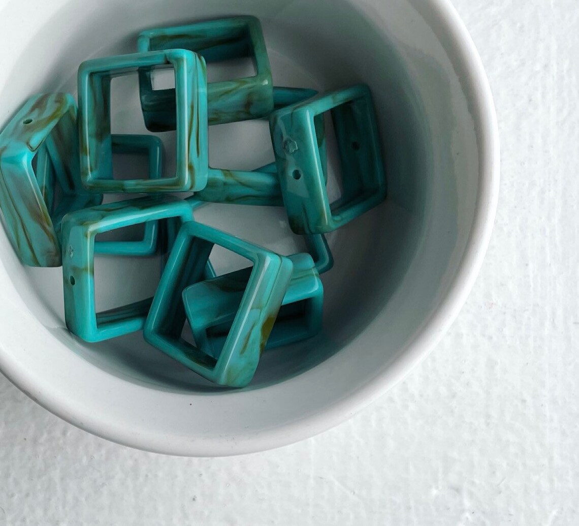 Acrylic Turquoise Marbled Square Bead Frames 28mm 4 | Etsy
