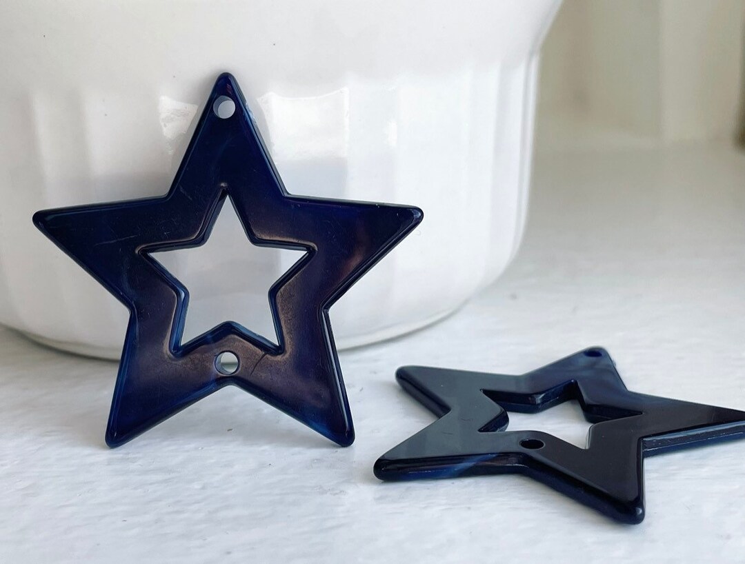 Marbled Navy Blue White Acrylic Star Connector Pieces Double Drilled ...