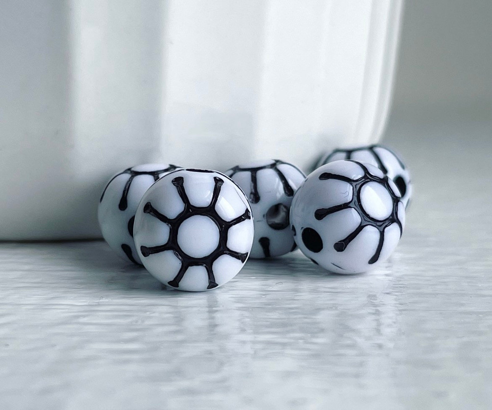 Black White Acrylic Carved Coin Pillow Beads 11mm 20 - Etsy