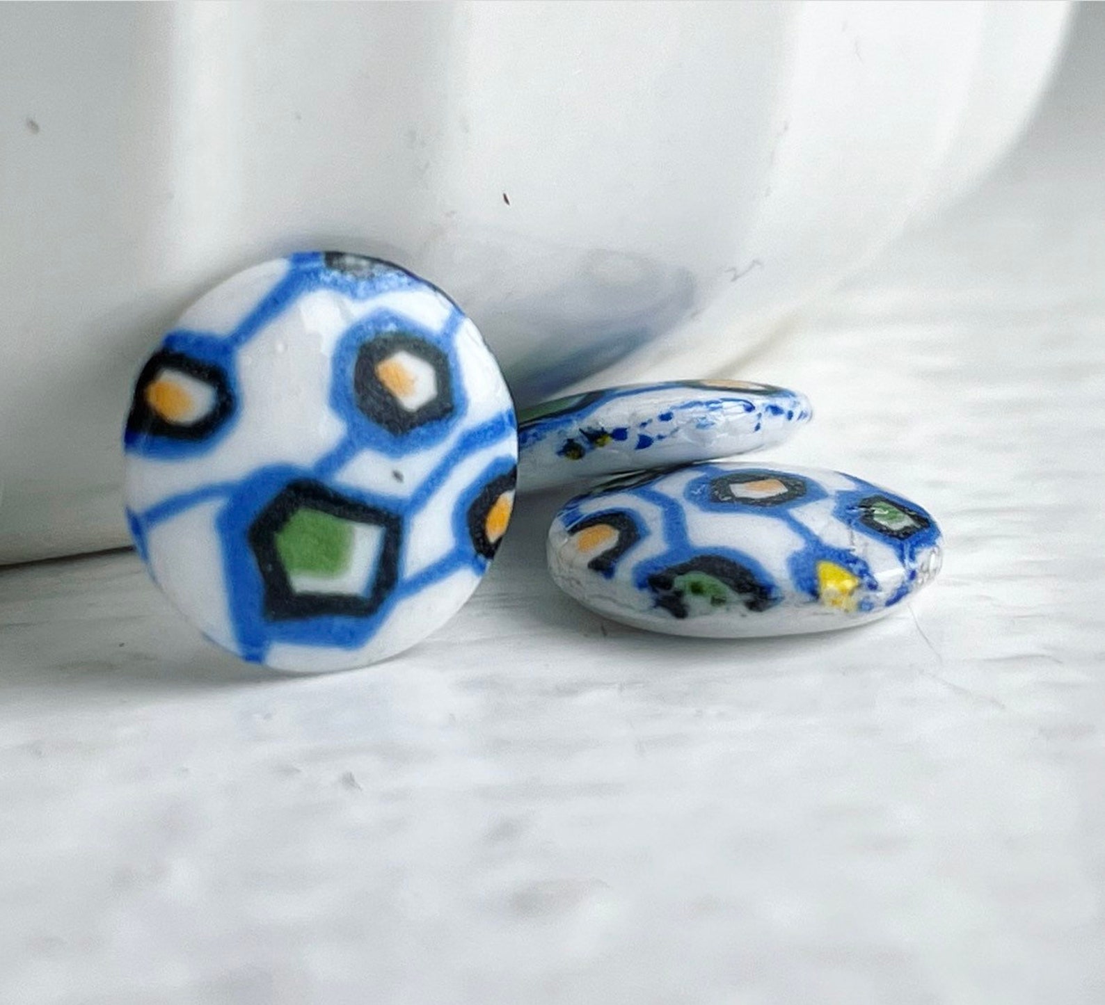 Vintage Japanese Porcelain Cabochons White Blue Retro Flower Cabs 10mm ...