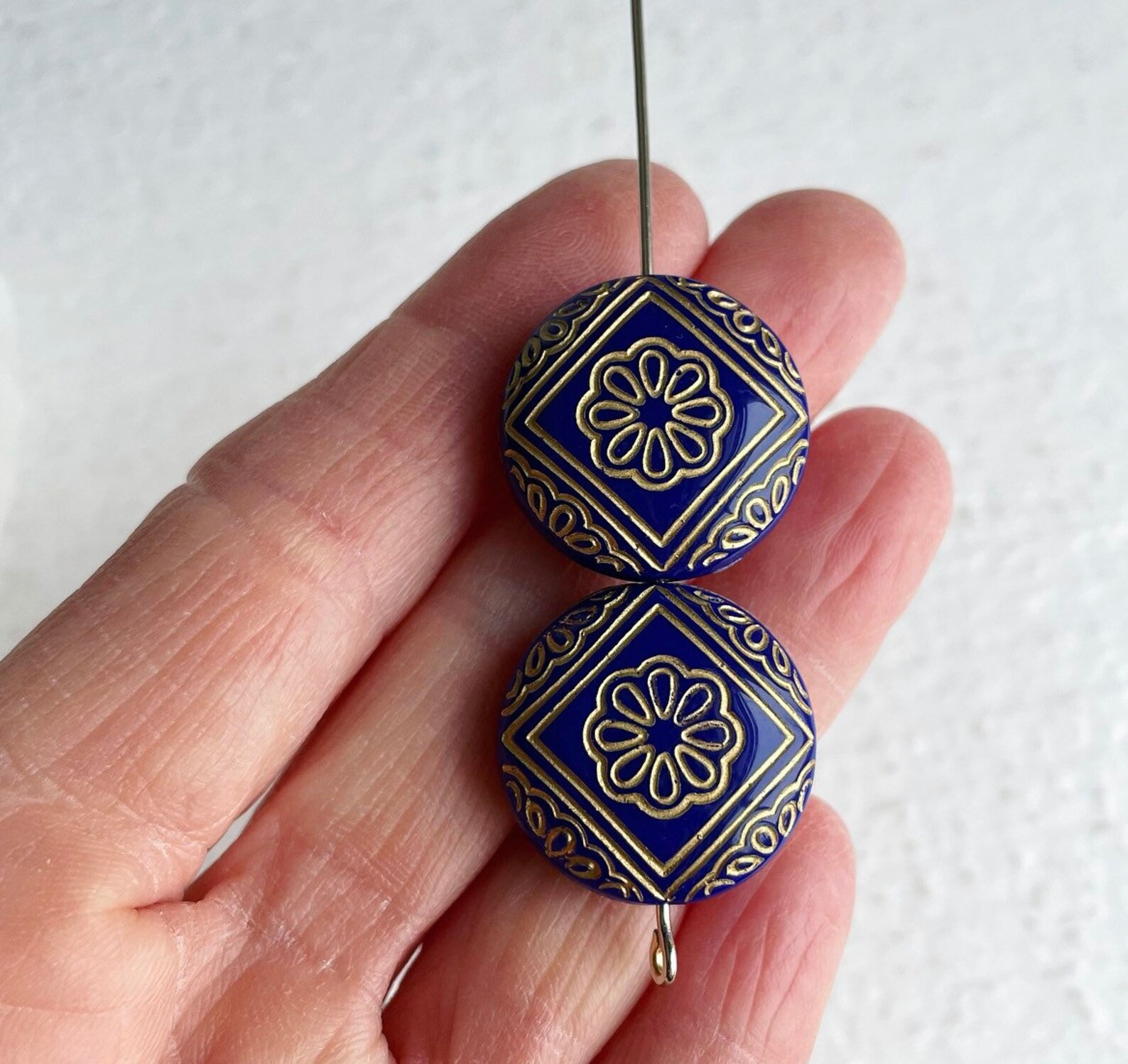 Carved Etched Royal Blue Gold Acrylic Coin Pillow Beads 21mm - Etsy