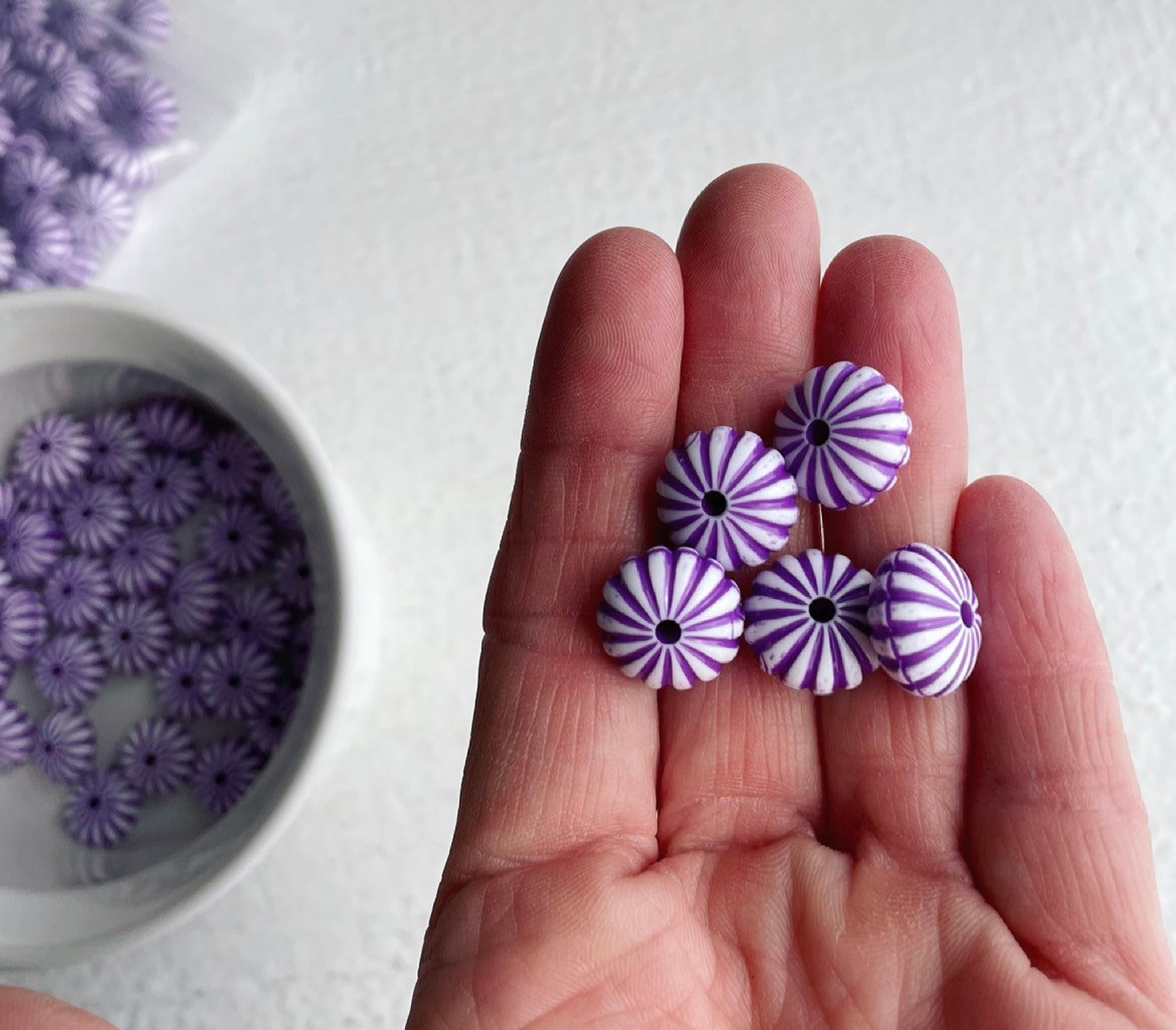 Acrylic Beads Purple White Fluted Saucer Beads Squashed Melon | Etsy