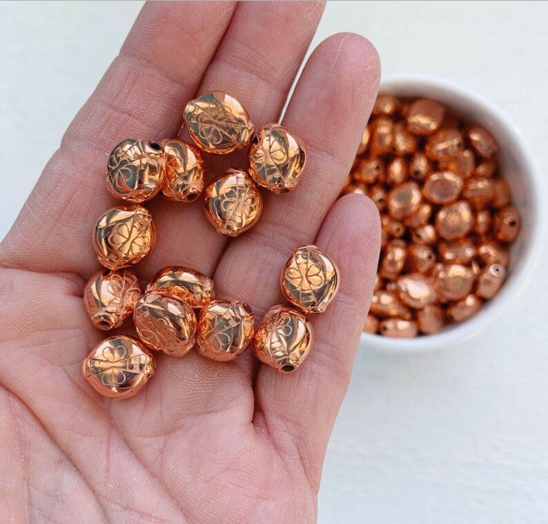 Vintage Copper Carved Etched Coin Oval Lucite Beads 12mm 20 | Etsy