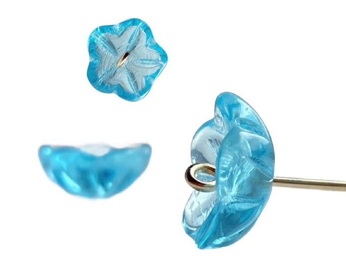 Vintage Czech Glass Aqua Blue Flower Beads Caps 14x6mm (10) - Etsy