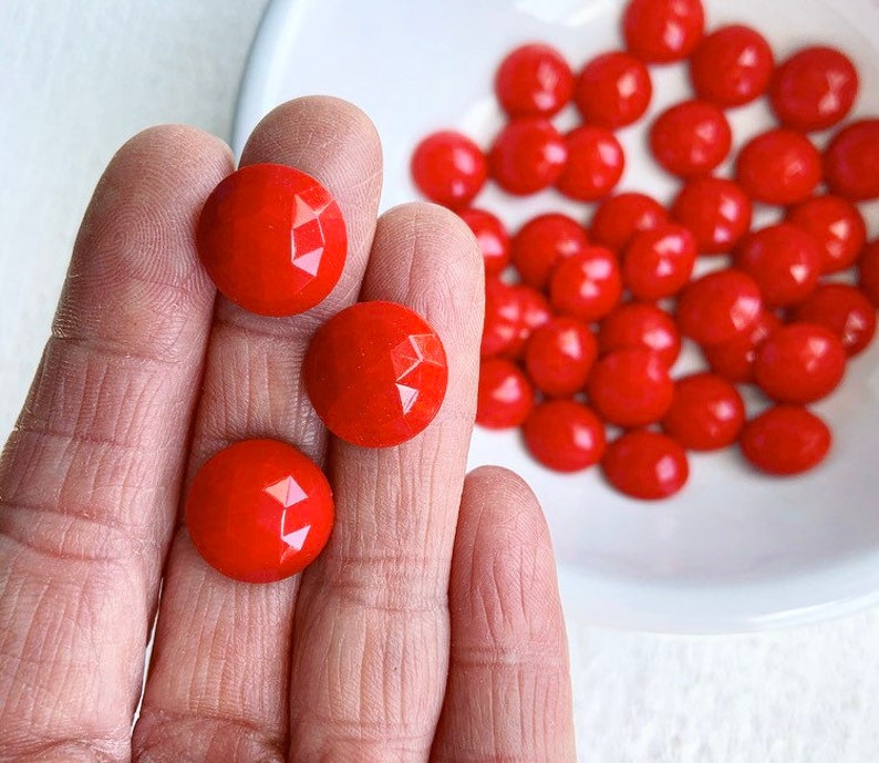 Vintage German Glass Raised Faceted Cherry Red Cabochons Cabs | Etsy