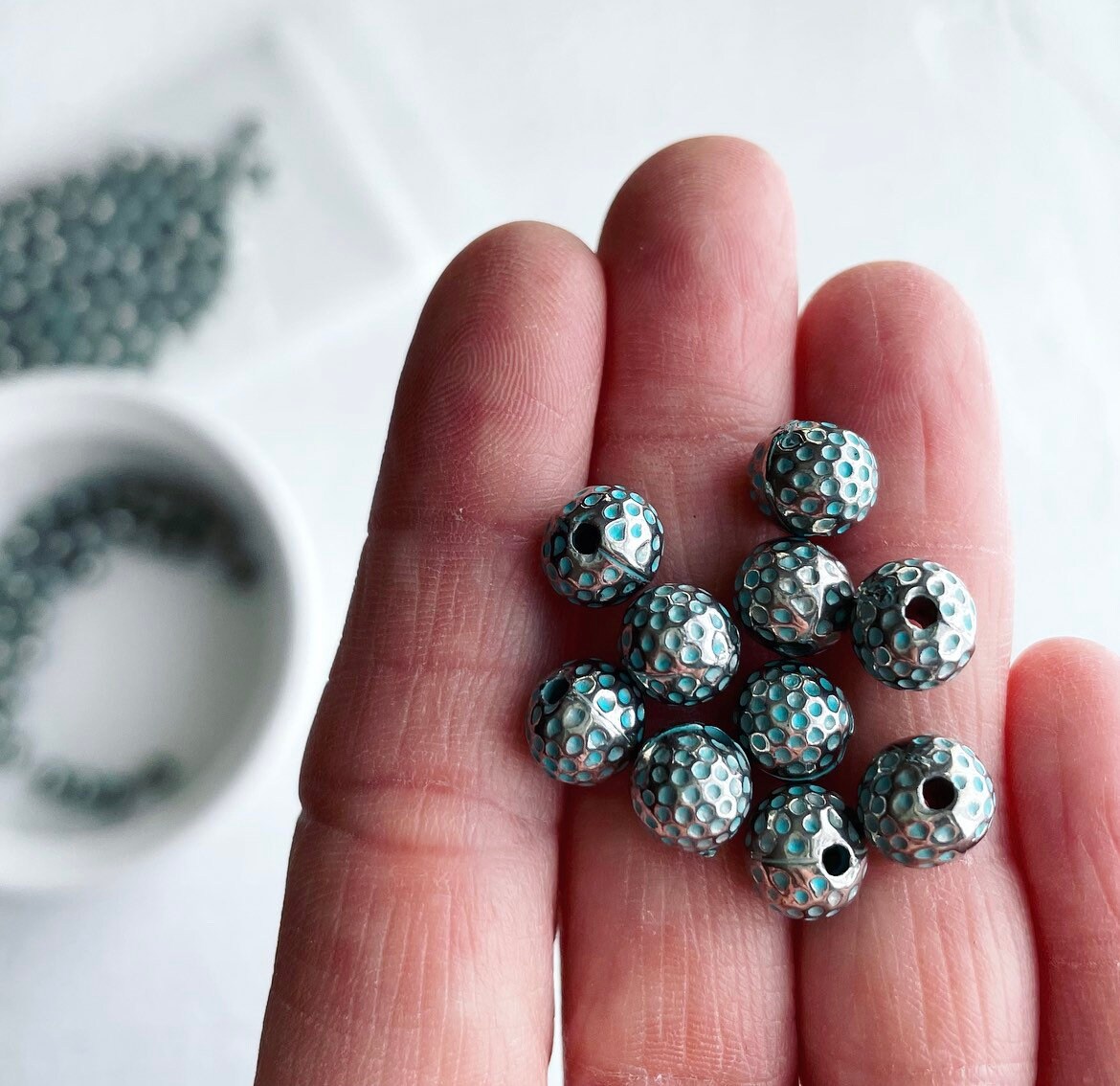 Etched Silver Blue Green Patina Acrylic Round Dimpled Polka - Etsy