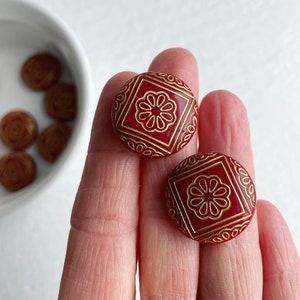 Carved Etched Red Gold Coin Pillow Beads 21mm 10 - Etsy