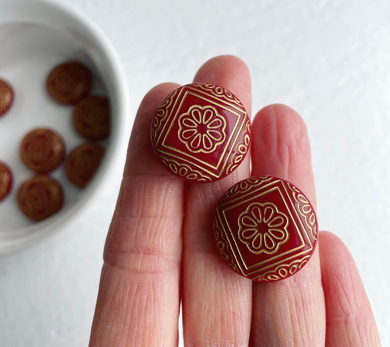 Carved Etched Red Gold Coin Pillow Beads 21mm 10 | Etsy