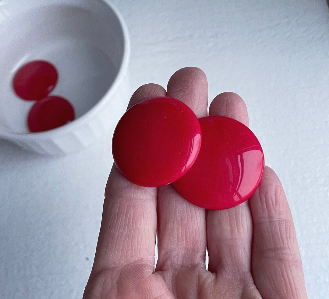 Vintage Cherry Red Lucite Cabochons Domed Round Cabs Flatbacks 32mm 4 ...