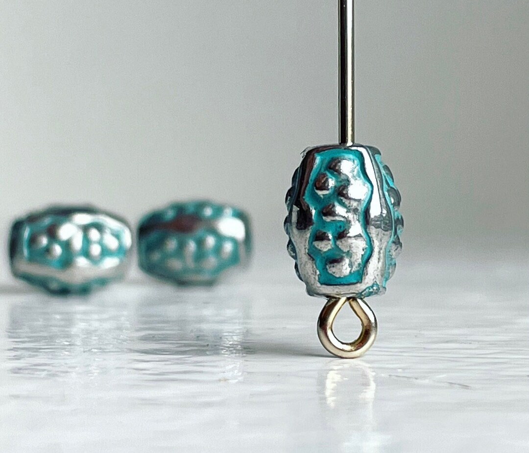 Etched Silver Blue Green Patina Acrylic Bumpy Oval Beads 9mm 30 ...