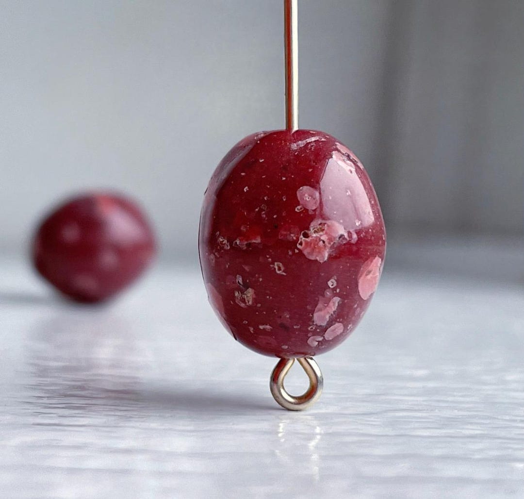 Vintage Raspberry Red Pitted Granite Oval Lucite Nugget Beads Organic ...