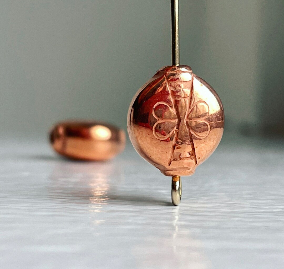 Vintage Copper Carved Etched Coin Oval Lucite Beads 12mm 20 - Etsy