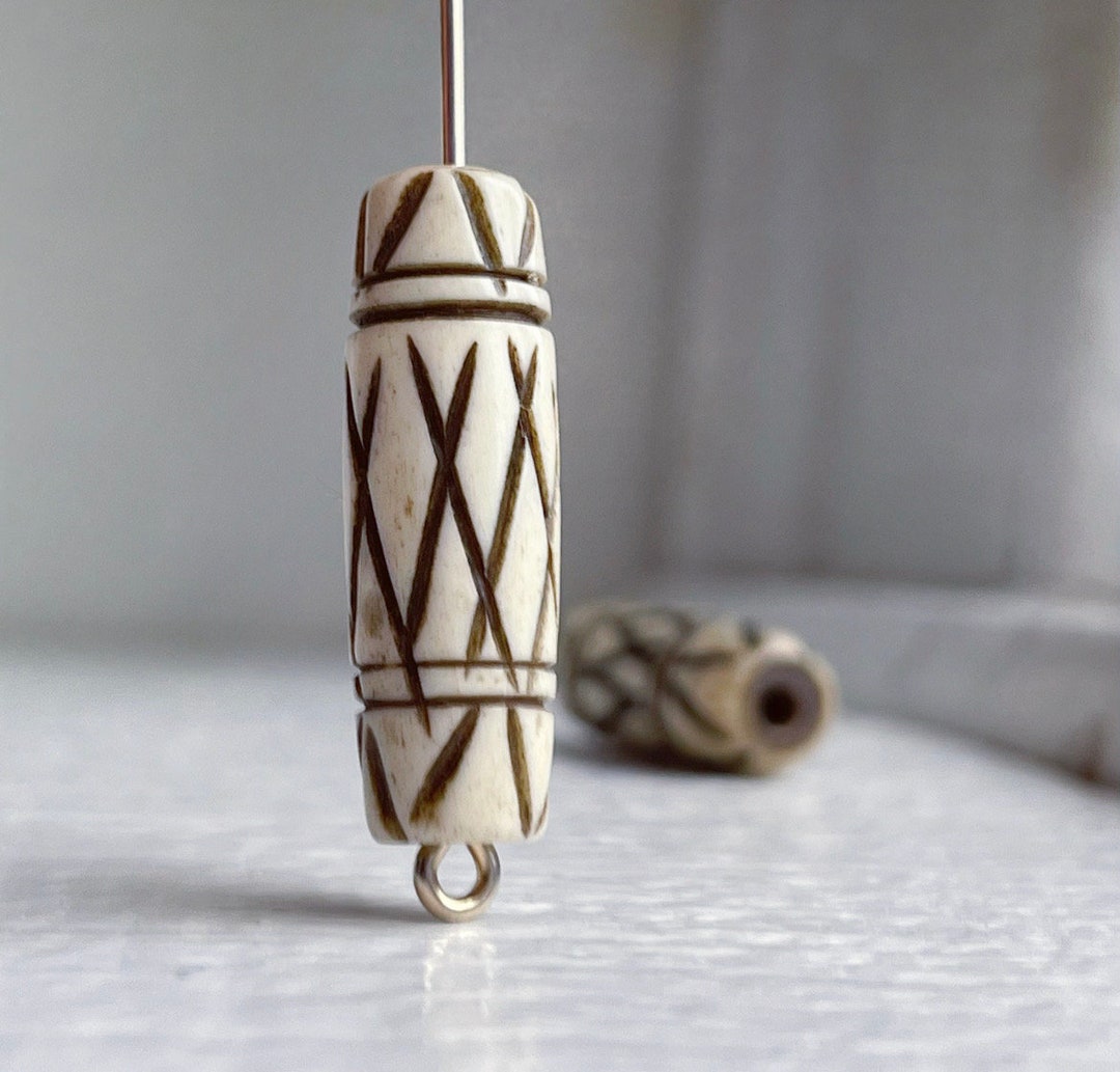 Vintage Bovine Oval Beige Black Carved Bone Barrel Beads 25x9mm 4 - Etsy
