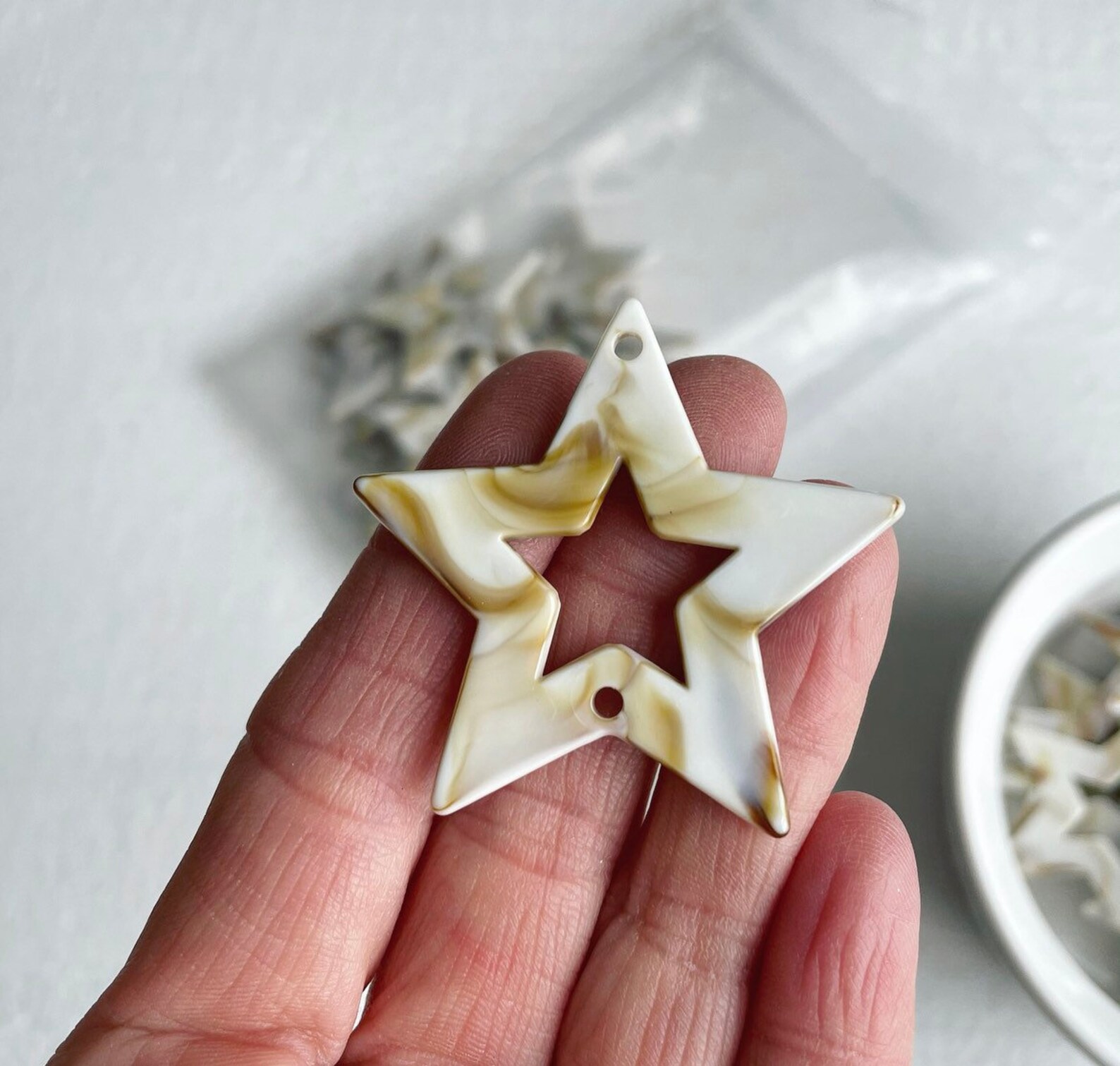 Marbled Ivory Gold Acrylic Star Connector Pieces Double Drilled 45mm (4 ...