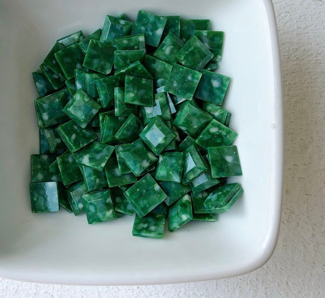 Vintage Green White Speckled Square Lucite Gem Faceted | Etsy