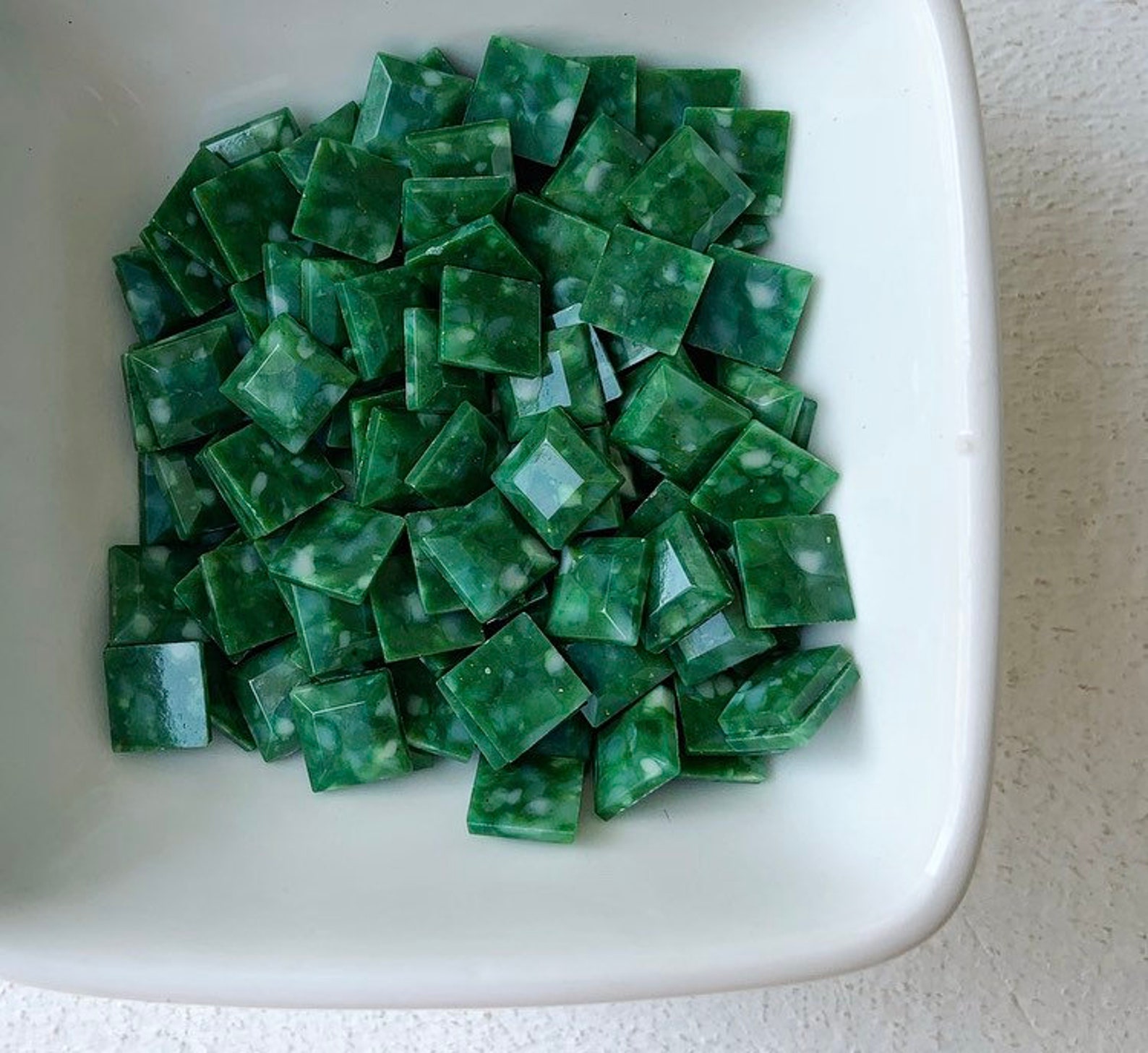 Vintage Green White Speckled Square Lucite Gem Faceted | Etsy