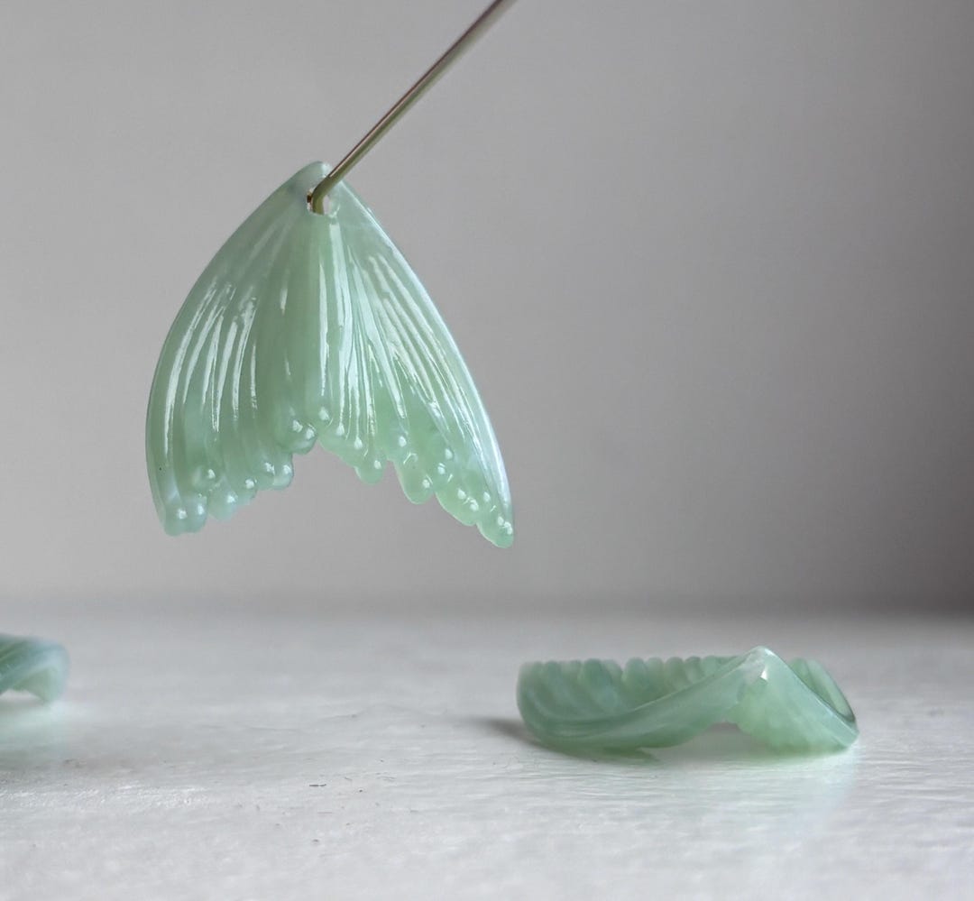 Marbled Acrylic Mermaid Tail Pendants Light Green Wing Beads 27mm, (8 ...
