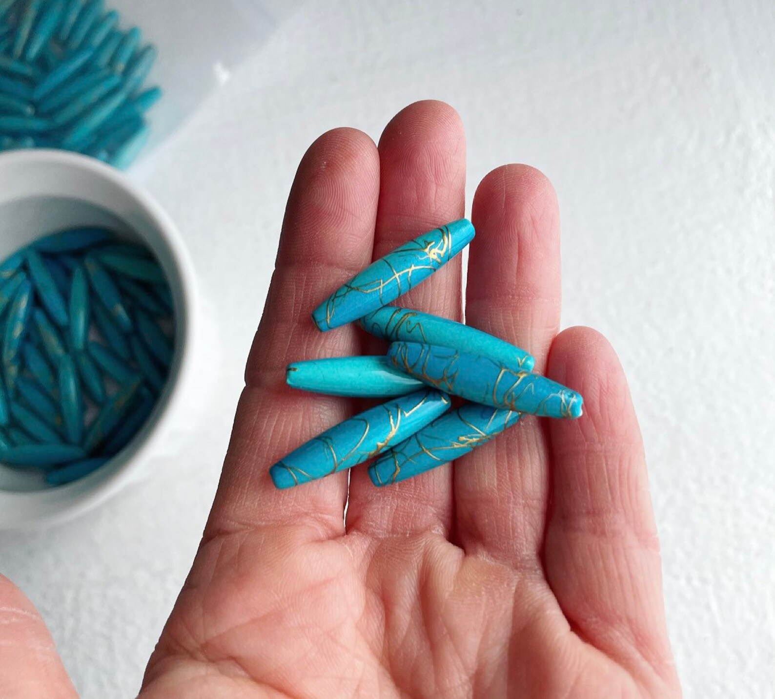 Turquoise Gold Drizzle Oval Acrylic Rice Beads 28mm 20 | Etsy