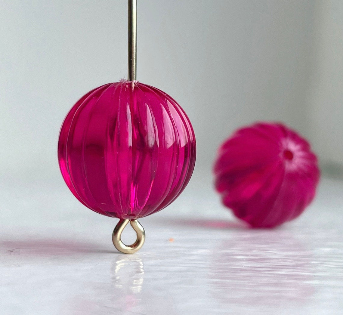 Vintage Hot Pink Fluted Round Lucite Corrugated Beads 14mm - Etsy