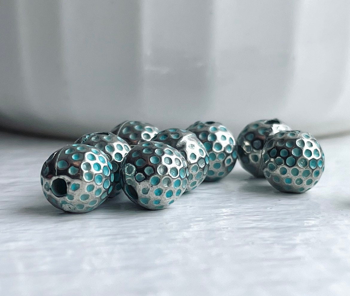 Etched Silver Blue Green Patina Acrylic Round Dimpled Polka - Etsy